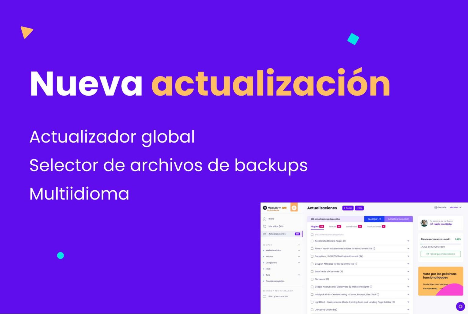 Actualización de Modular junio 2023: Actualizador global, selector de archivos de backups y más ...