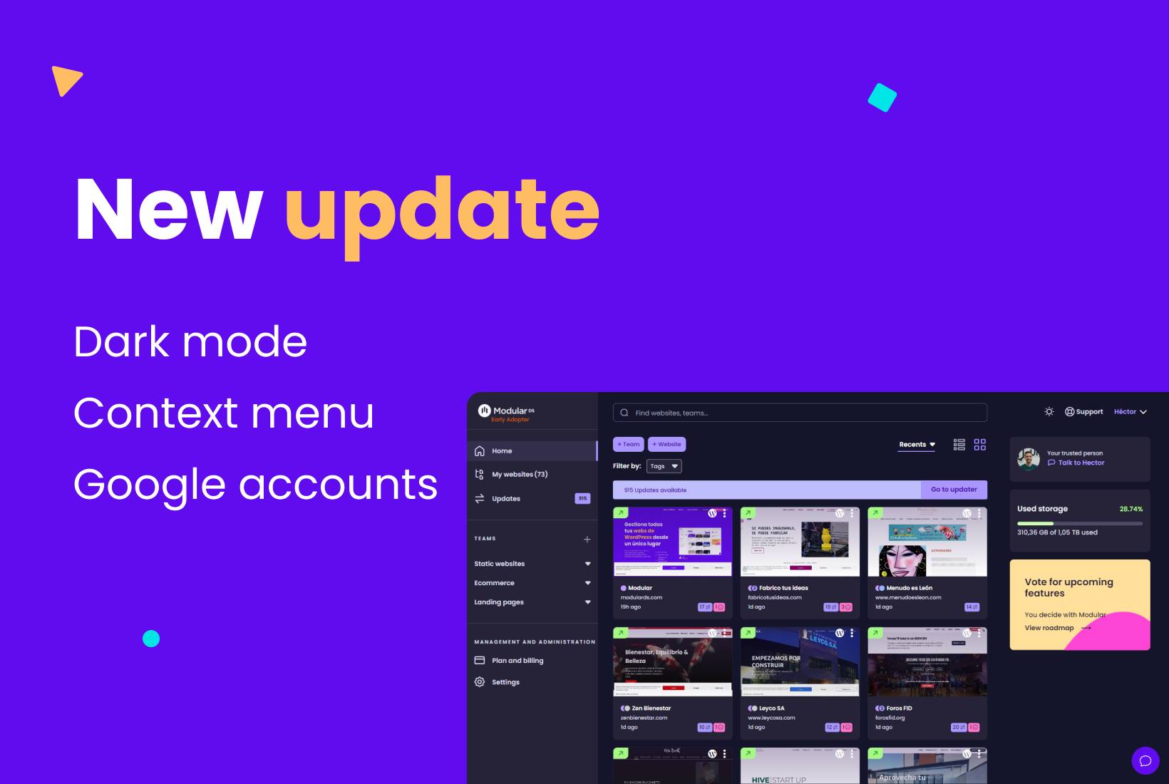 Update May 2024: Dark mode, context menu and Google accounts | Modular DS